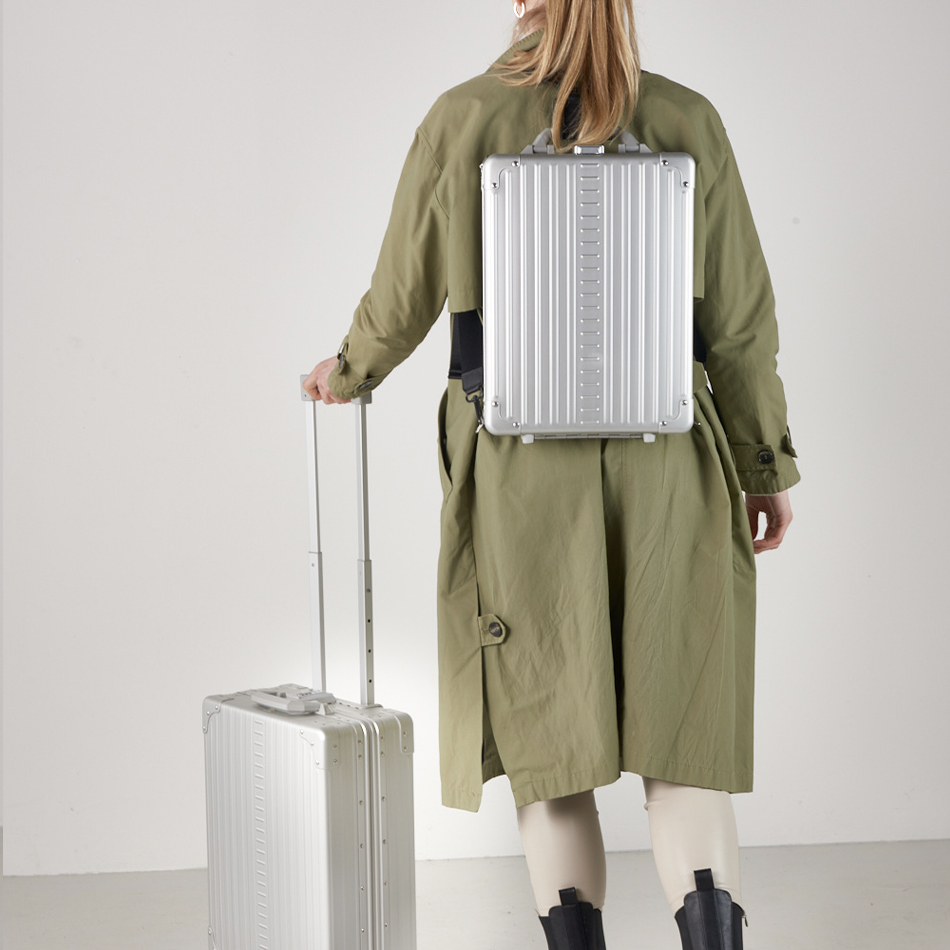 16" Aluminium Vertical Briefcase Platin - Luxus Aluminium Koffer vertikal